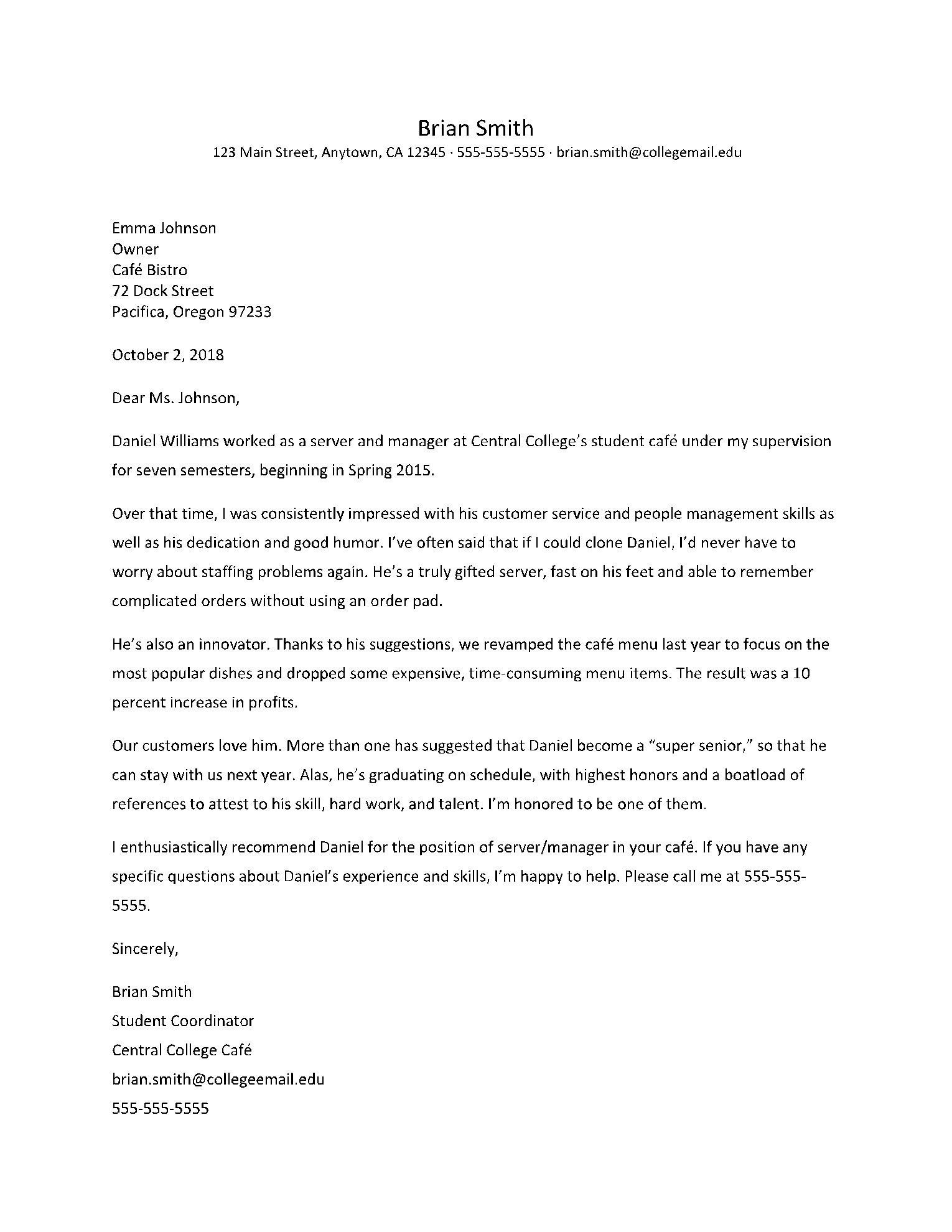 Letter Of Recommendation For Student Free Sample CocoDoc