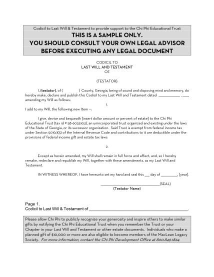 26 Sample Codicil To Last Will And Testament Free To Edit Download Print CocoDoc