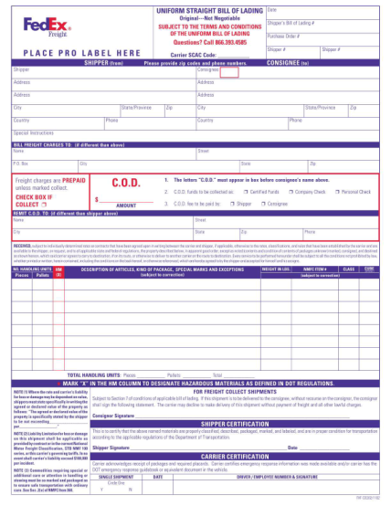 Fedex Uniform Straight Bill Of Lading The Best Expedition