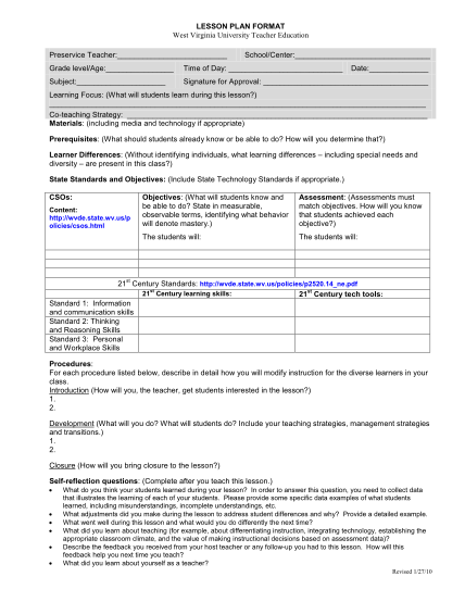 10 Weekly Lesson Plan Template Free To Edit Download Print CocoDoc