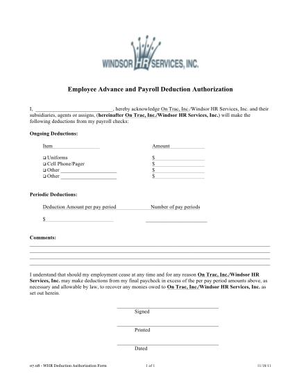 20 Payroll Deduction Authorization Form For Uniforms Free To Edit 