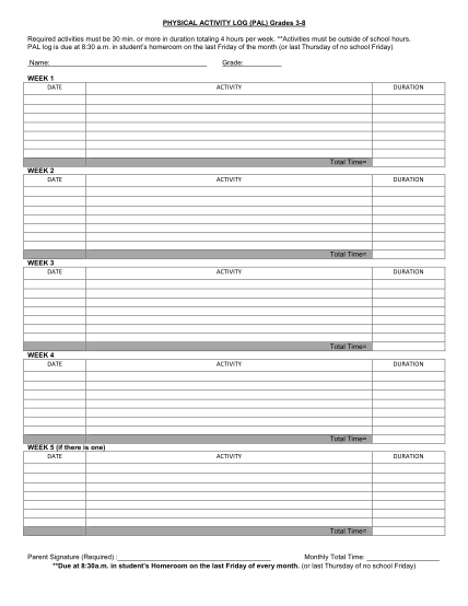 14 Physical Activity Log For Students Free To Edit Download Print 