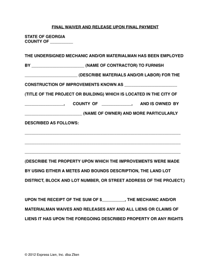 11 Final Lien Waiver Template Free To Edit Download Print CocoDoc