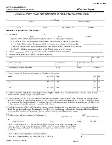 17 Form I 134 Affidavit Of Support Free To Edit Download Print 