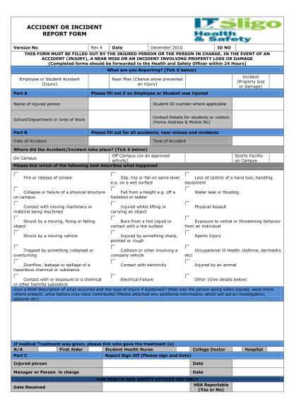 18 register of injuries incidents and near misses - Free to Edit ...