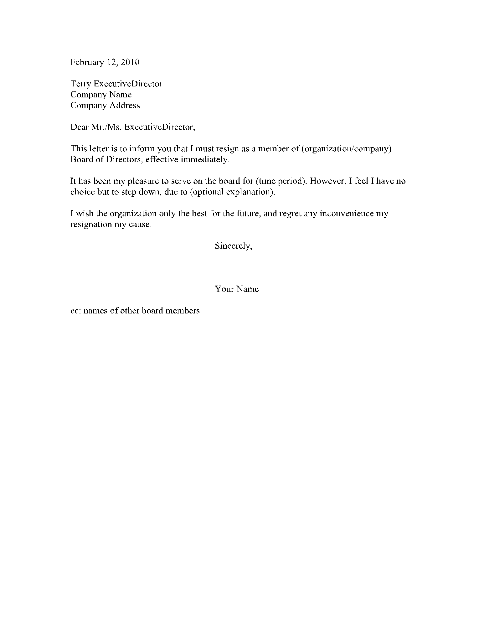 Company Director Resignation Letter Template Summary In Cv Sample Company Director Resignation Letter Template Summary In Cv Sample