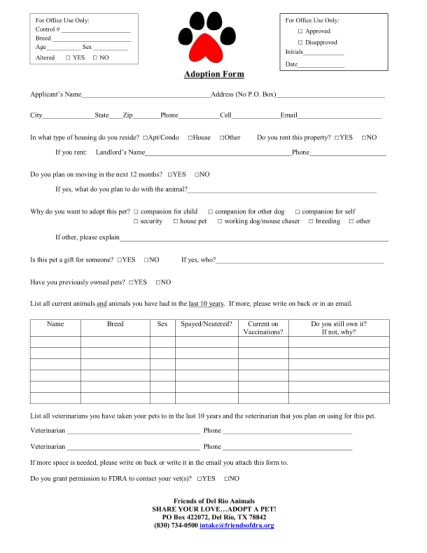 21 Printable Blank Pet Adoption Forms Page 2 Free To Edit Download 