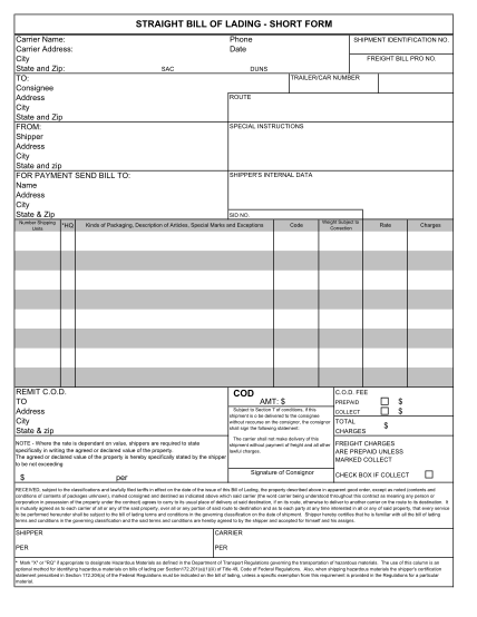17 Bill Of Lading Sample Pdf Free To Edit Download Print CocoDoc